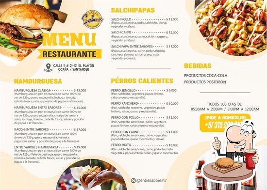 Entre Sabores Restaurante & Cafe, Ocaña - Restaurant menu