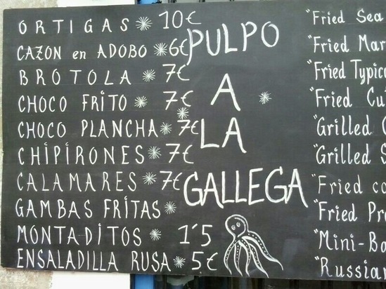 Menu at Mesón Perulero pub & bar, Tarifa