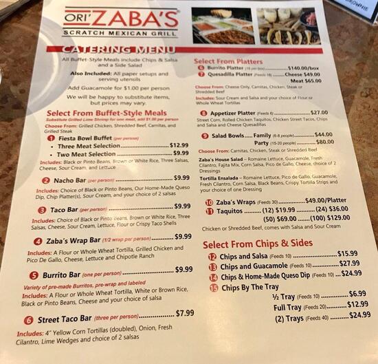 Menu at Ori'Zaba's Scratch Mexican Grill | Spring Valley restaurant ...