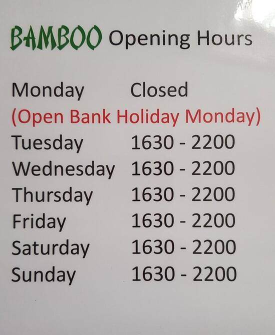 Menu at Bamboo Chinese Takeaway fast food, Ferndown