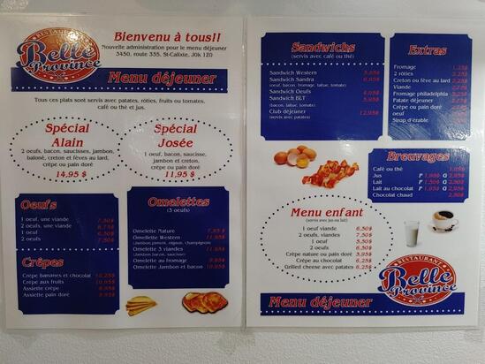 Menu au Belle Province Saint-Calixte restaurant, Canada, Rte 335