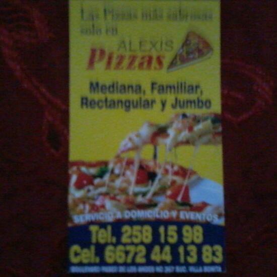 Menu at Alexis Pizzas restaurant, Culiacán