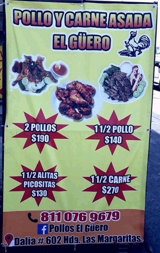 Menu at Pollos asados El Güero restaurant, Monterrey, C. Dalia 602