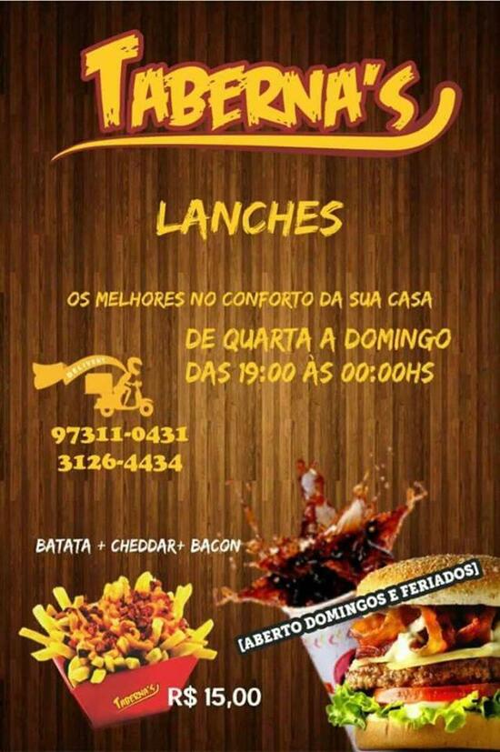 Menu at Taberna's Lanches restaurant, Maricá