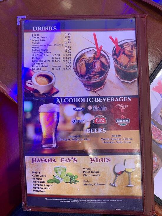 Menu at Havana Libre Cuban Cuisine restaurant, Golden Gate