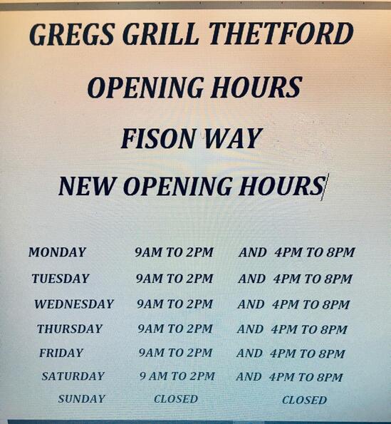 Menu at gregs grill thetford Fison Way and St Martins Way restaurant ...