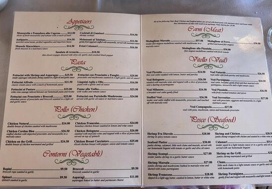 Menu at The Appian Way restaurant, Schenectady