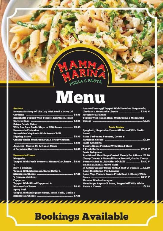 Menu at Mama Marina Ristorante Italiano restaurant, Hartlepool