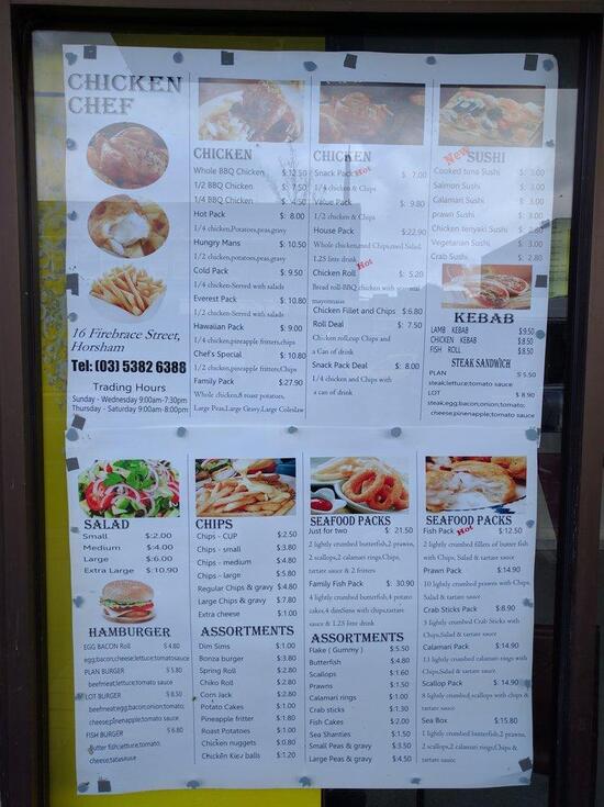 Menu at Chicken Chef restaurant, Horsham