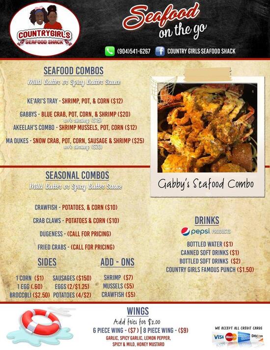 Menu at Country Girls Seafood Shack, Palatka