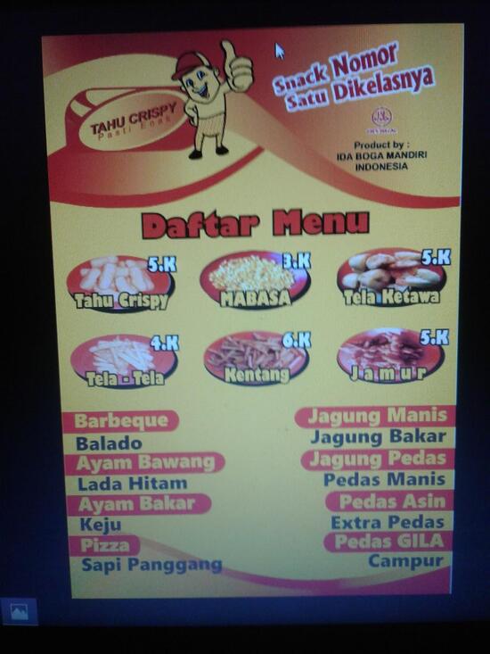 Menu at Tahu Crispy Blora cafe, Blora