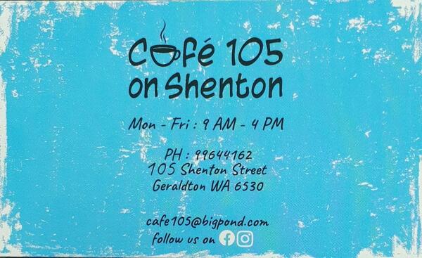 Menu at Cafè 105 on Shenton cafe, Geraldton