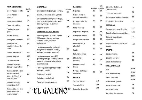 Menu at EL GALENO DE PERIANA pub & bar, Periana