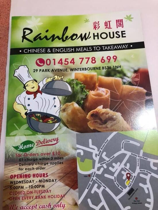 Menu at Rainbow House restaurant, Bristol