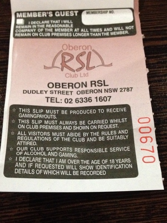 Menu at Oberon RSL restaurant, Oberon