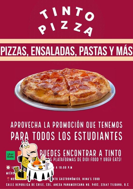 Menu at Tinto Pizza restaurant, Tijuana