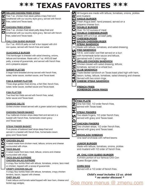Menu at Diamond S Restaurant, Brazoria