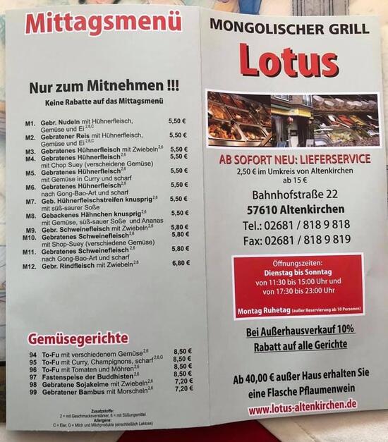 Menu at Lotus Restaurant, Altenkirchen