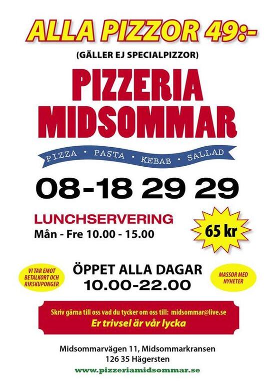 Menu at Pizzeria Midsommar, Stockholm