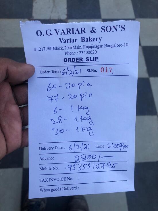 Menu at O.G. Variar and Sons, Variar Bakery (Branch), Bengaluru