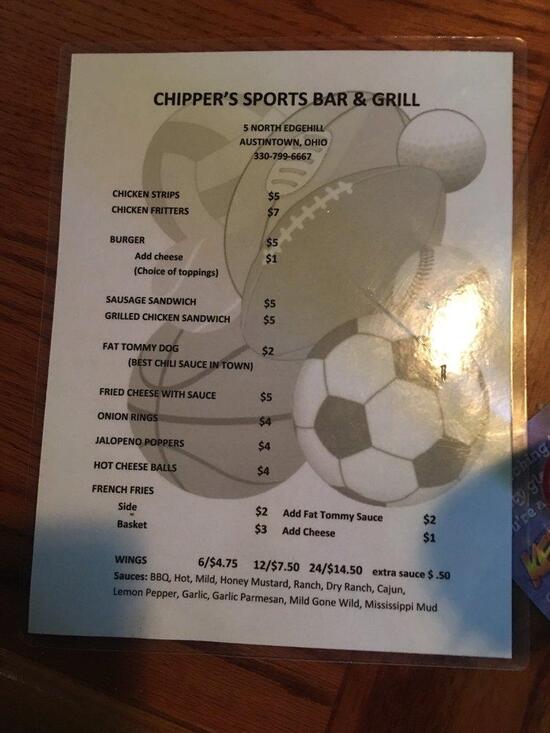 Menu at Chipper's Sports Bar & Grill, Youngstown