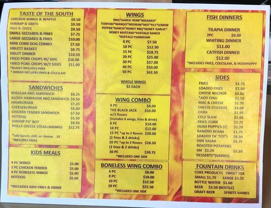 Menu at Wings Plus restaurant, Rockmart