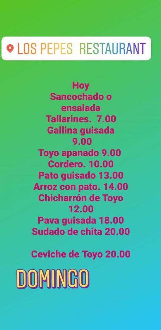 Carta de Restaurante Los Pepes, Guadalupe