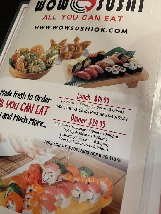 Menu at Wow Sushi (All You Can Eat) restaurant, Edmond