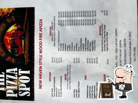 Menu at The pizza spot pizzeria, Fort Lauderdale