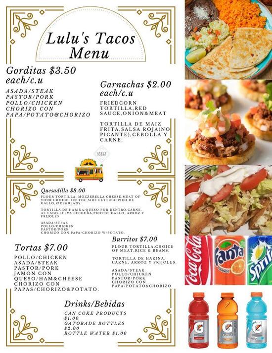 Menu at Lulus Tacos, Richmond