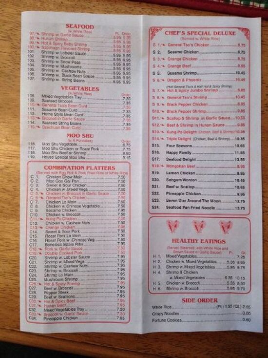 Menu at Ken's restaurant, Fairmont