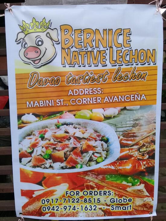 Menu at Bernice Native Lechon restaurant, Davao City