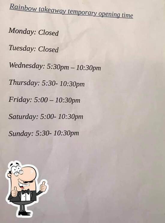Menu at Rainbow fast food, Pudsey, 48 Town St