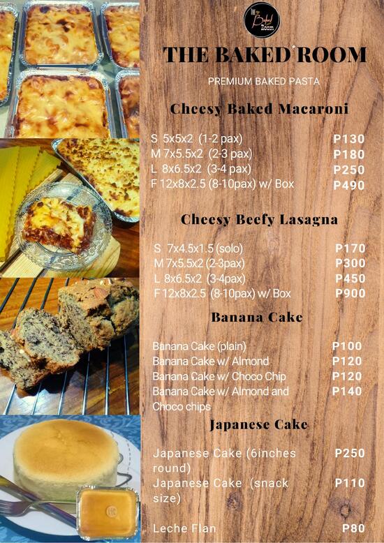 Menu at The Baked Room cafe, Caloocan