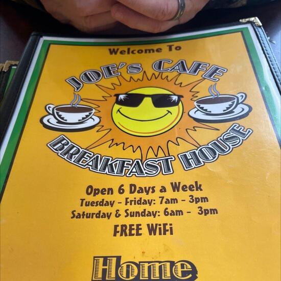 Menu at Joe's Cafe, Saint Joseph, M-139