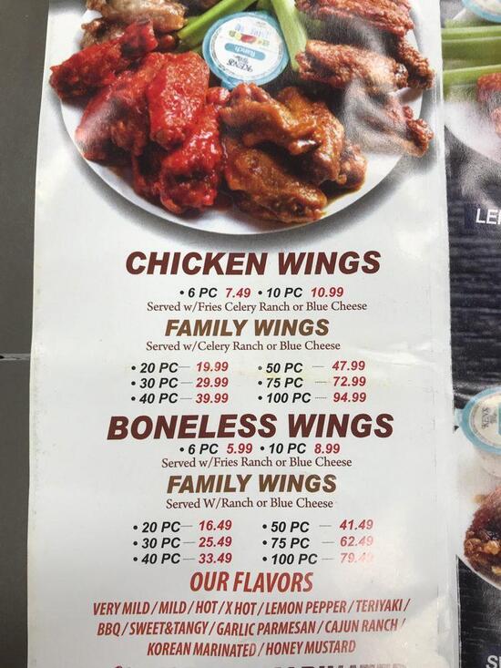 Menu at Wings Plus Deli restaurant, Glen Cove