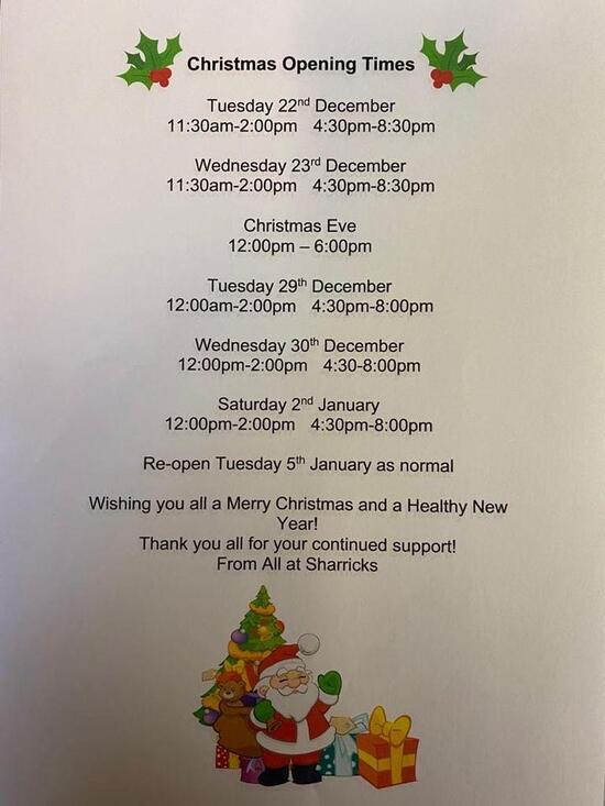 Menu at Sharricks restaurant, Long Bennington