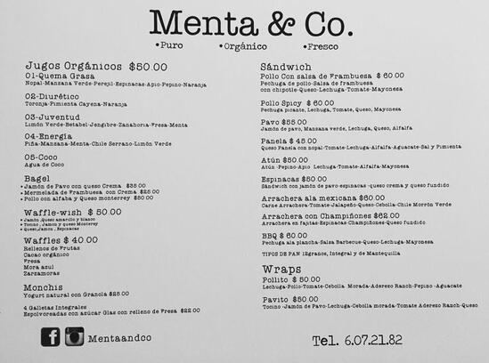 Menu at Menta & Co restaurant, Tijuana