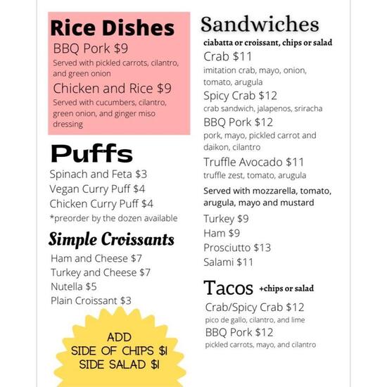 Menu at TK Cafe, Burbank