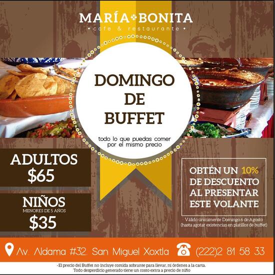 Menu at Restaurante María bonita, San Miguel Xoxtla