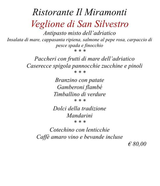 Menu da Il Miramonti ristorante, Tagliacozzo