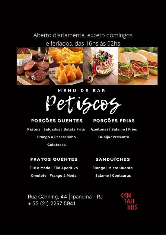 Menu at Termas Centaurus club, Rio de Janeiro