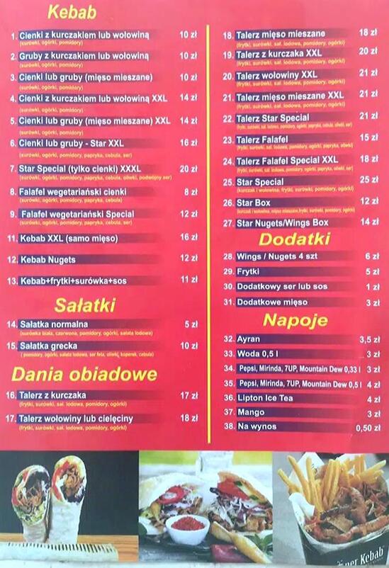 Menu at Bd Star Kebab, Szczytno