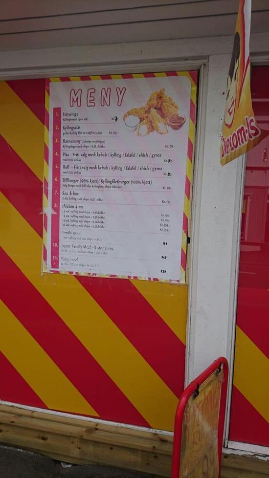 Menu at NFC restaurant, Sarpsborg