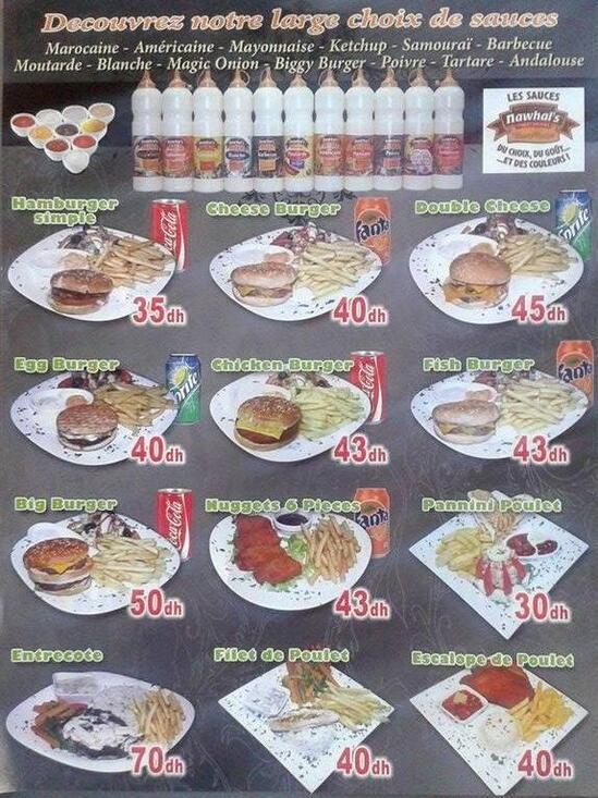 Menu at Pizzeria Star, Tangier