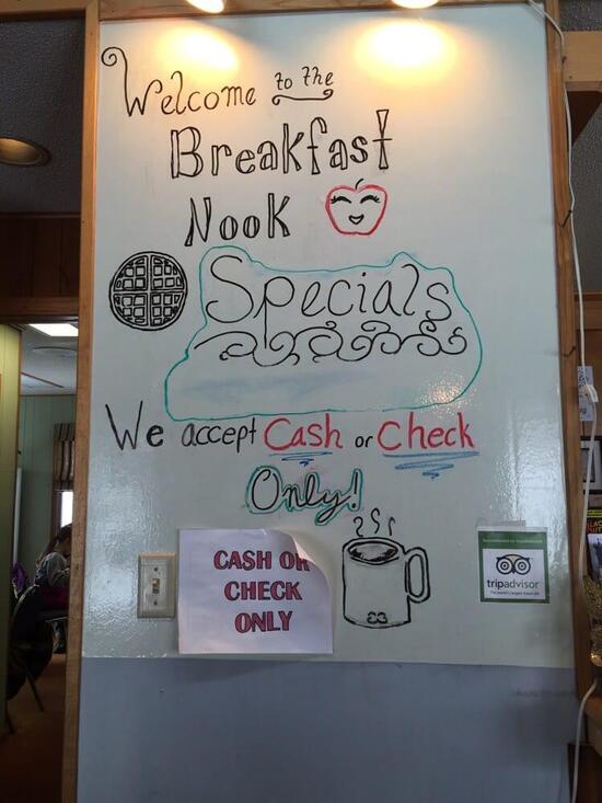 Menu at The Breakfast Nook restaurant, USA