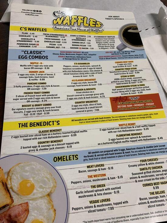 Menu at C's Waffles Deland restaurant, DeLand
