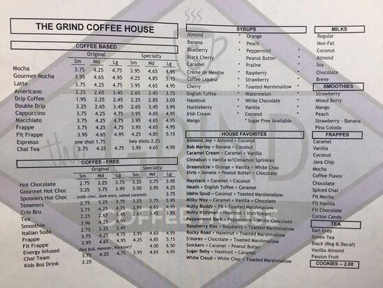 Menu at The Grind Coffee House, Rexburg, 585 N 2nd E