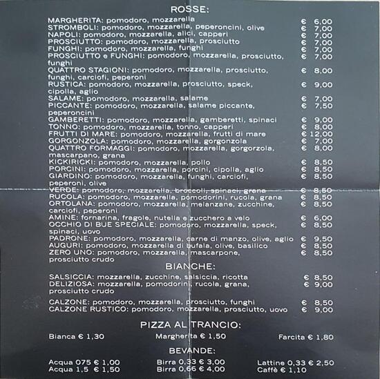 Menu at Pizzeria 01, Fano