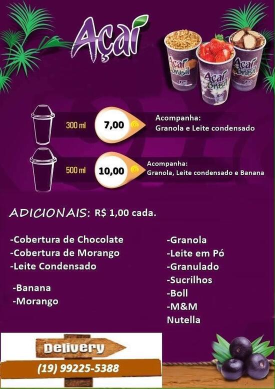 Menu at Açaí da Villa cafeteria, Campinas, Rua Dom Edilio José Soares 336